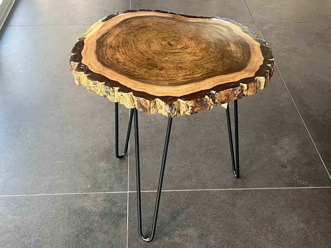 Wood Slice Coffee Table With Hairpin Legs. Beautiful Walnut With ...