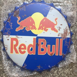 Wall Art/sign Red Bull Retro/vintage Tin Metal 35cm Bottle Top Bar Pub ...