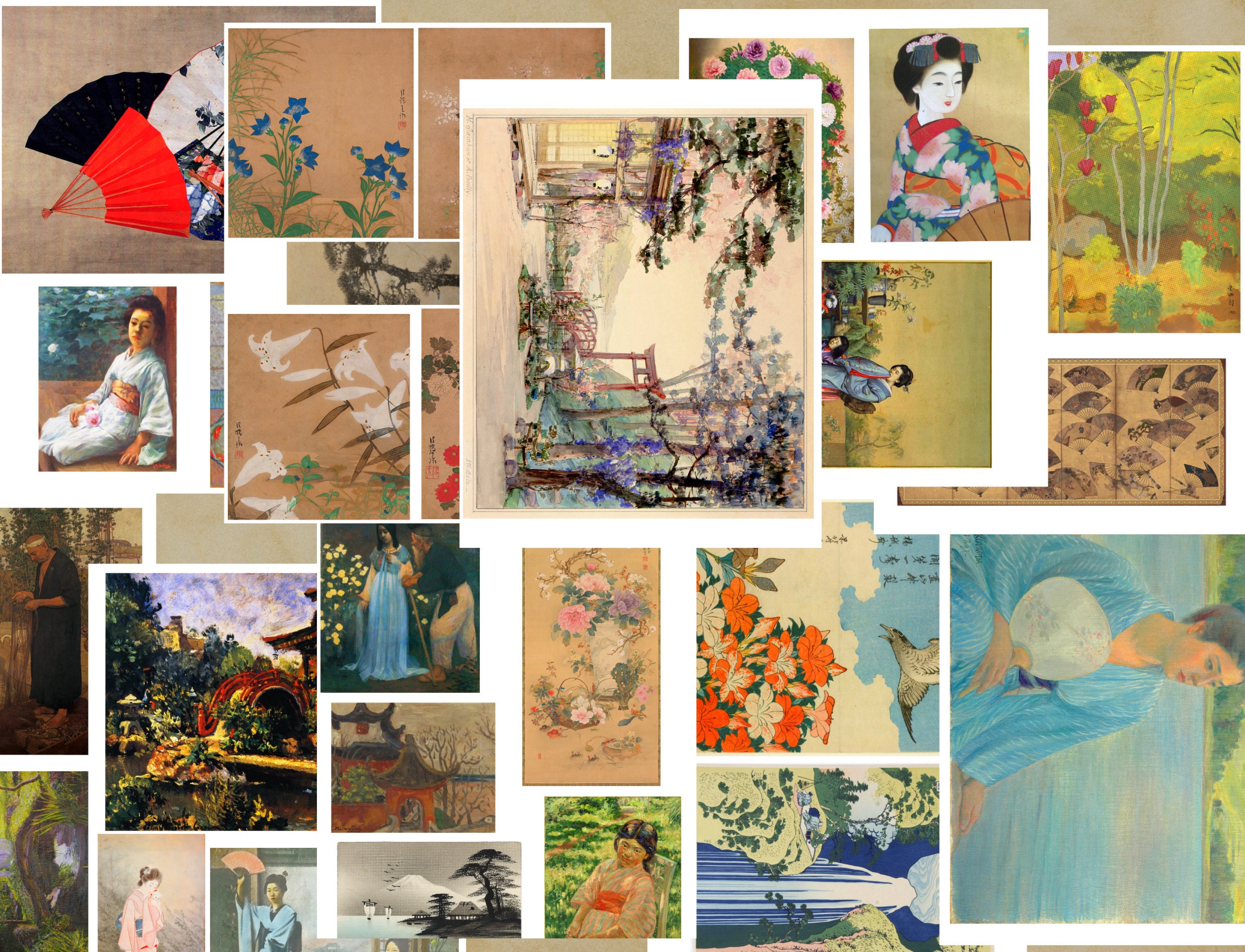 Vintage Japanese Garden Collage Image Pack for Scrapbooking Junk ...