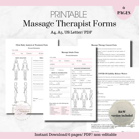 Massage Therapist Printable Forms Spa Salon Forms Beauty Etsy