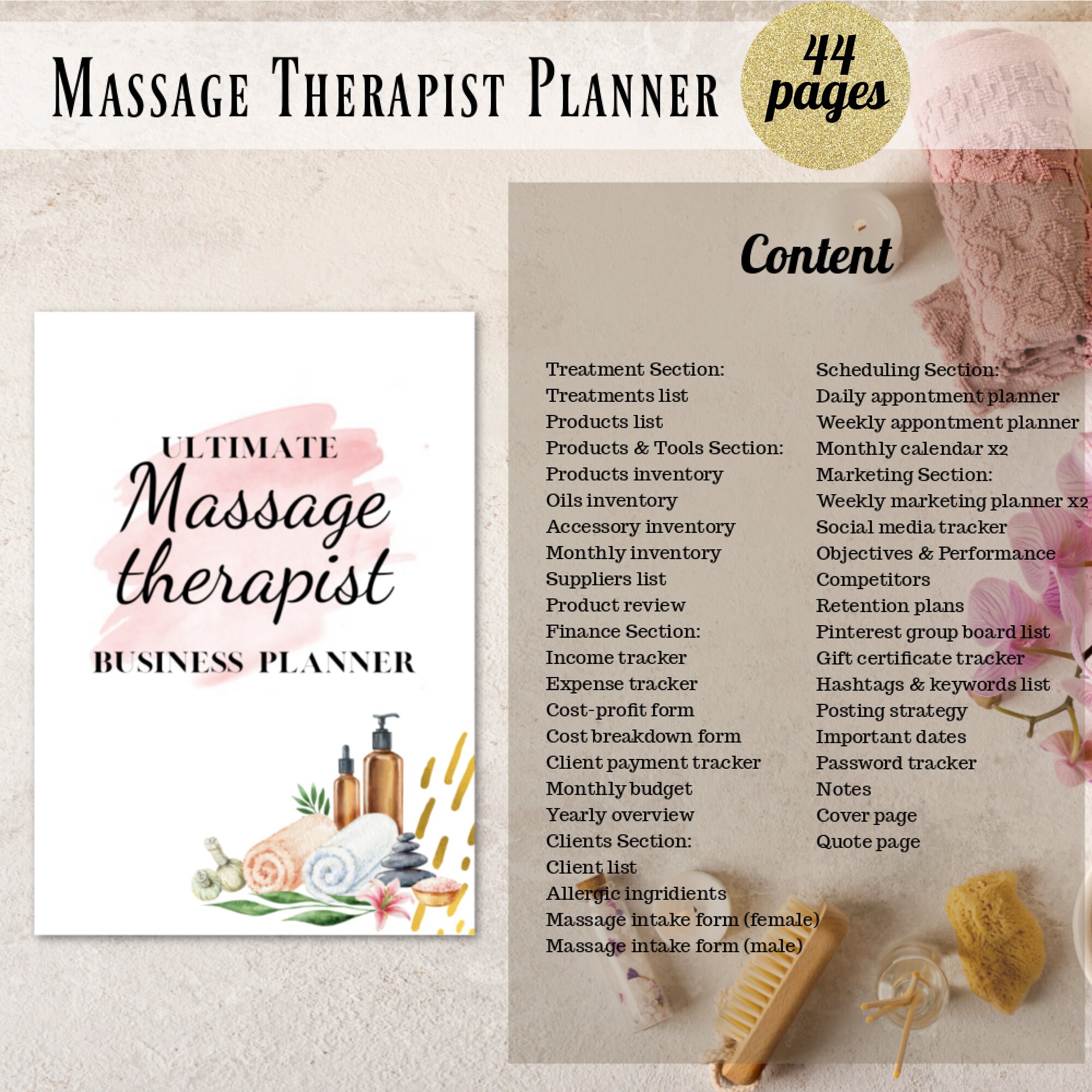 Massage Therapist Business Planner Printable Spa Business | Etsy