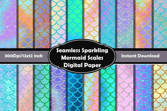 Seamless Sparkling Rainbow Mermaid Scale Design Digital Paper | Etsy