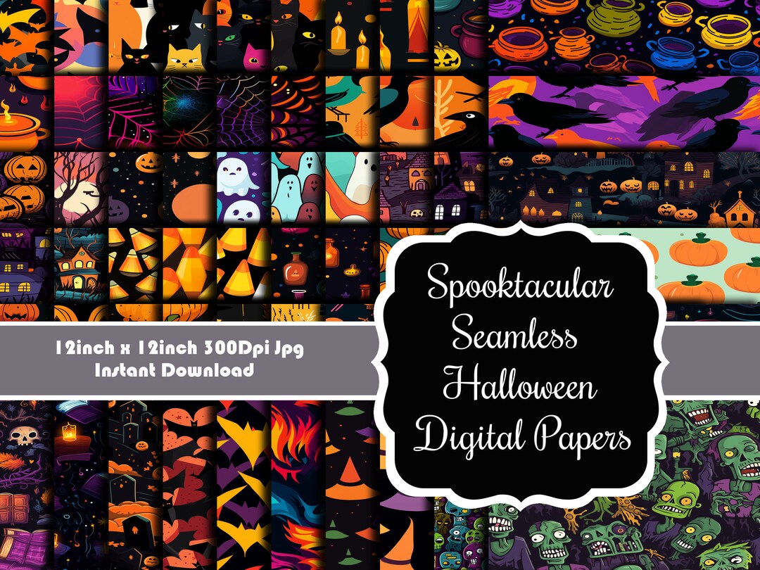Spooktacular Spectrum: 60 Seamless & Vibrant Halloween Digital Papers ...