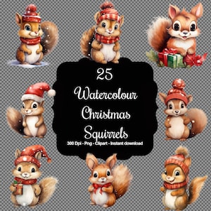 Christmas Cuddles: 25 Cute Watercolour Christmas Squirrel Clipart ...