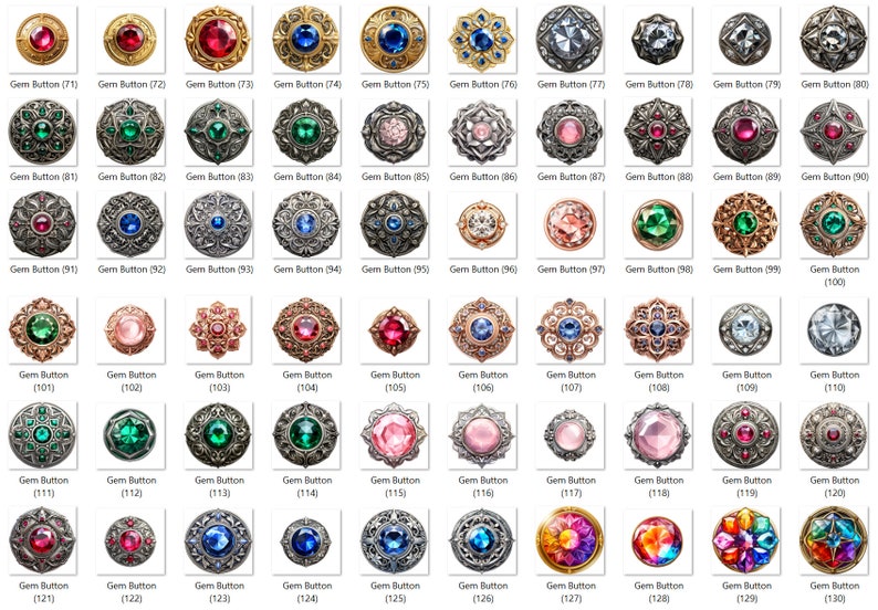 Gemstone Grandeur: 130 Gem Buttons Clipart - Diamonds, Emeralds ...