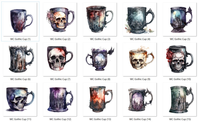 30 Watercolour Gothic Cups Clipart Set, Instant Download, 300 Dpi ...