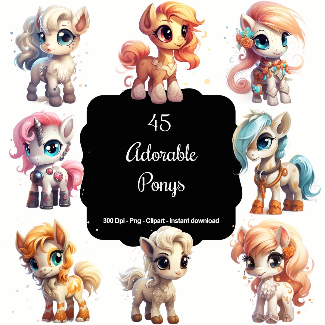 Chibi Pony Parade: 45 Adorable Clipart Designs of Miniature Horses - Etsy
