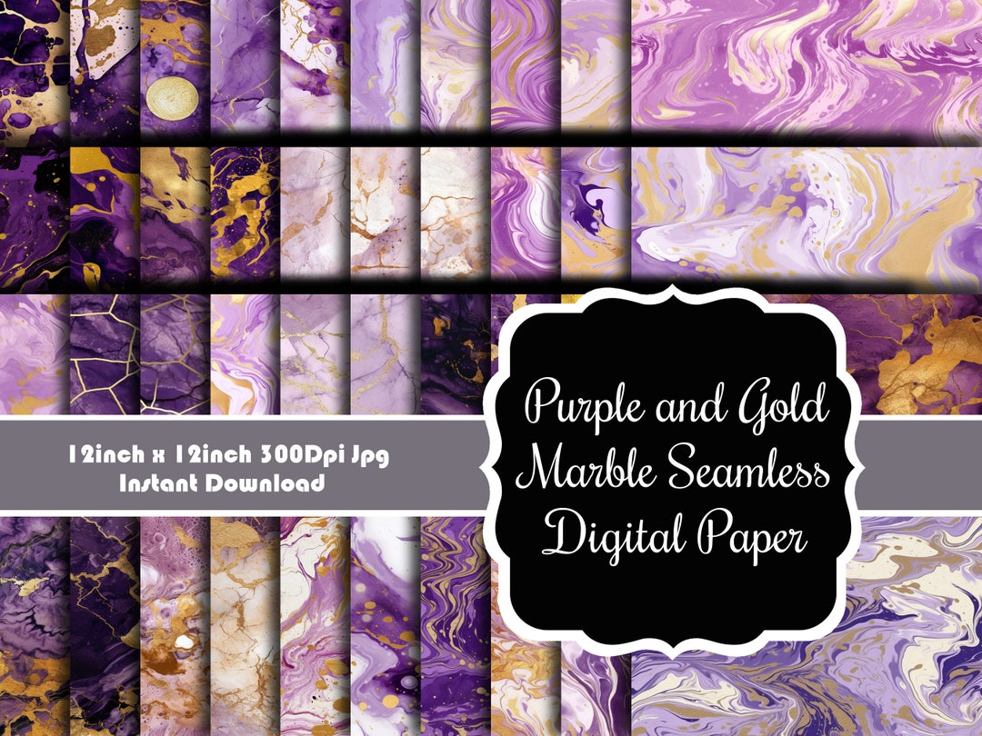Regal Elegance: 40 Seamless Purple & Gold Marble Digital Papers Set - Etsy