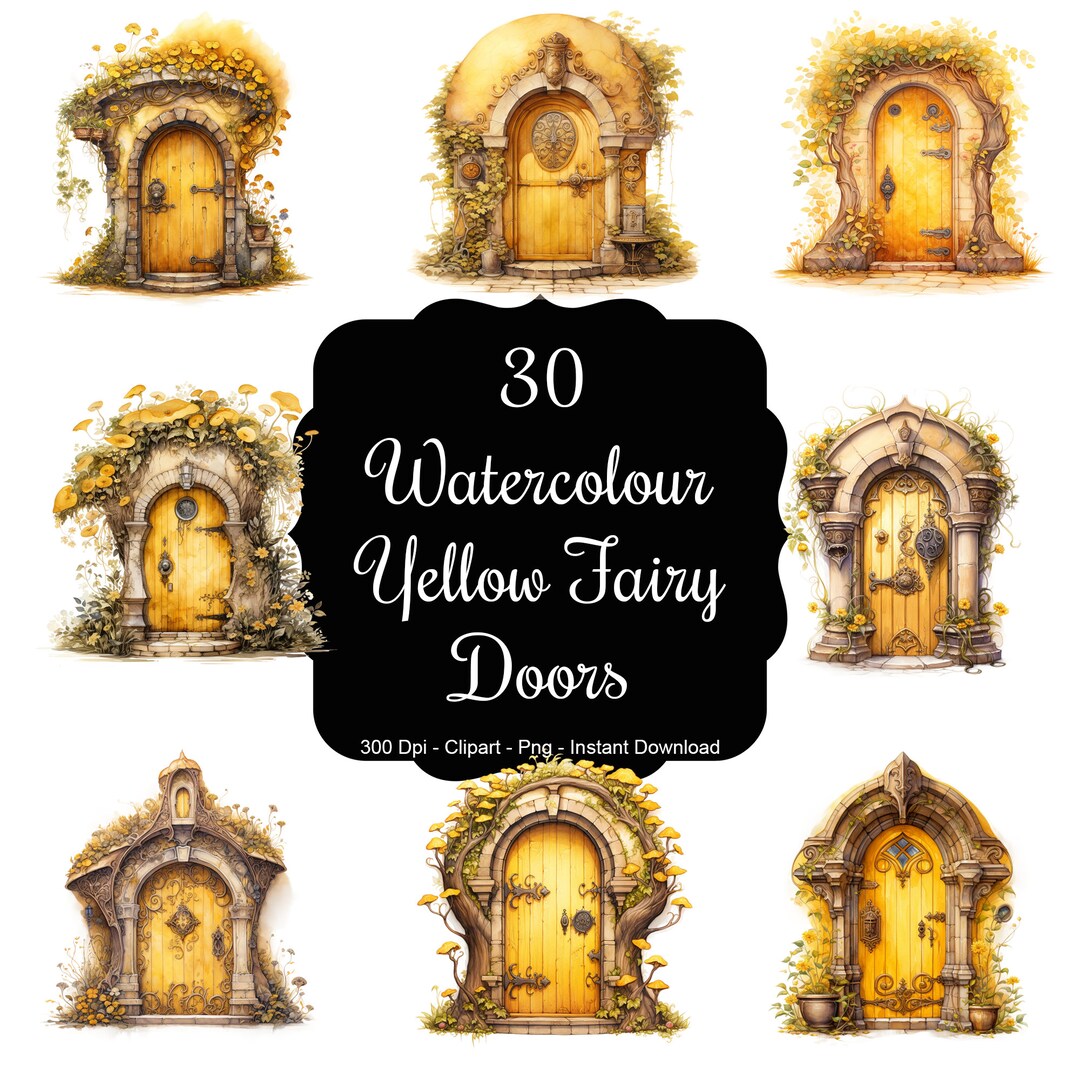 Sunbeam Portals: 30 Watercolour Yellow Fairy Doors Clipart Set - Etsy