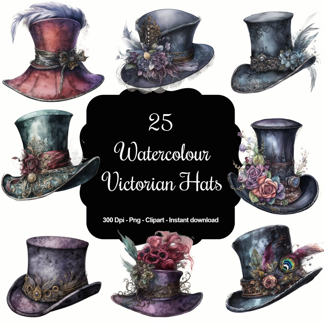 Enchanting Watercolour Gothic Victorian Hats Clipart Set - Perfect for ...