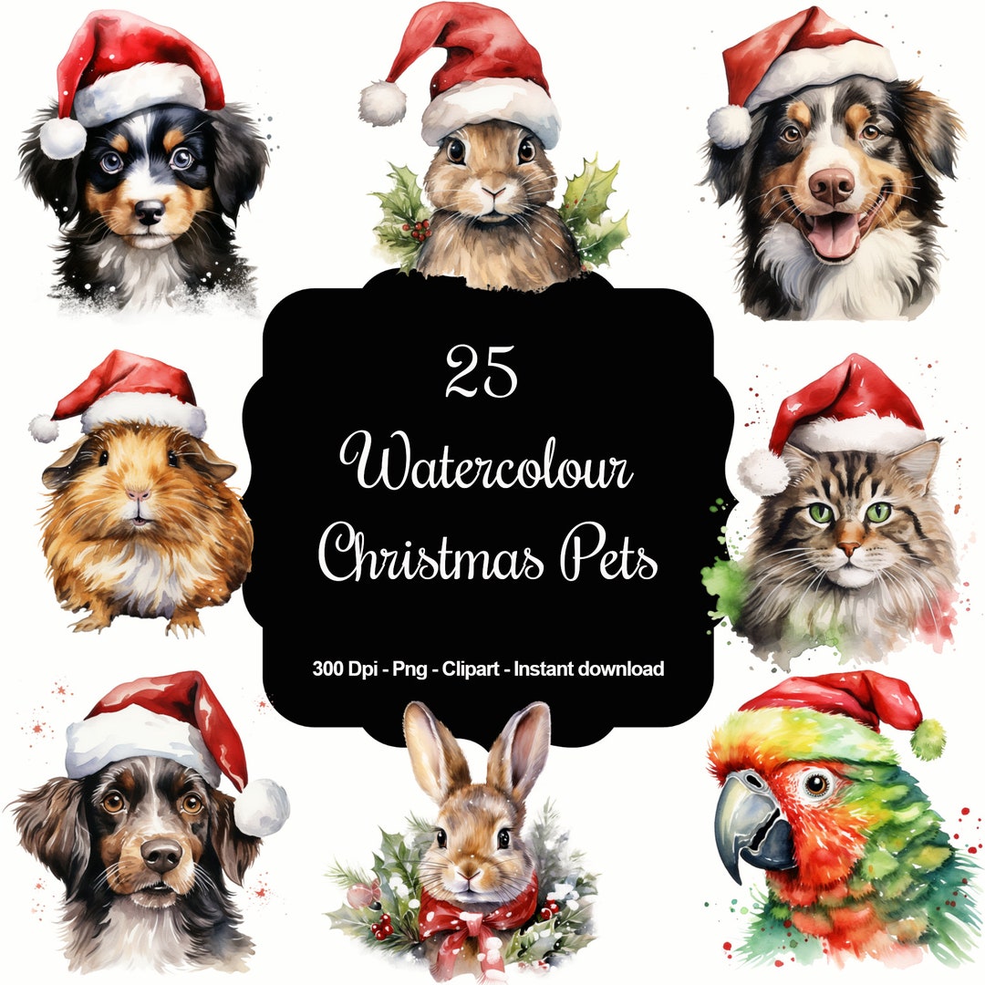 Pet's Holiday Cheer: 25 Watercolour Christmas-themed Pets Clipart ...