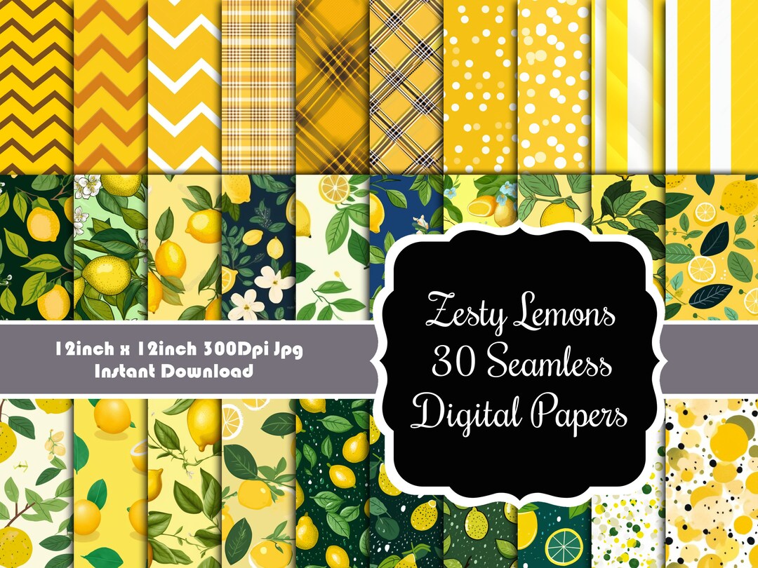 Zesty Whimsy: 30 Lemon-patterned Digital Papers - Refreshing Citrus ...