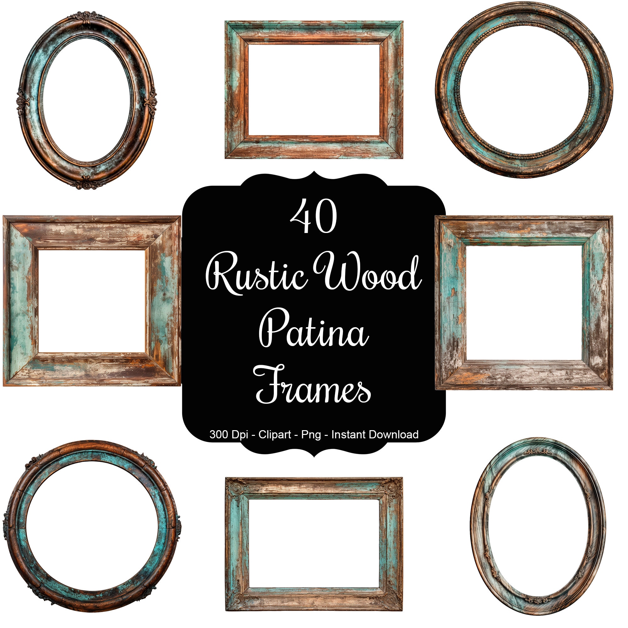 Vintage Timber Frames: 40 Rustic Wood Patina Frame Clipart Collection ...
