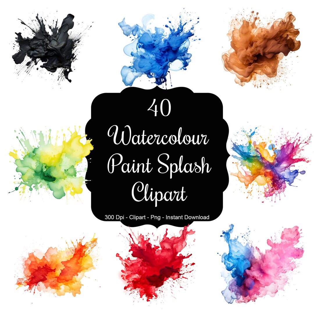 Colorburst Cascades: 40 Watercolour Paint Splashes Clipart Set - Etsy