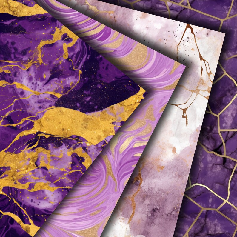 Regal Elegance: 40 Seamless Purple & Gold Marble Digital Papers Set - Etsy