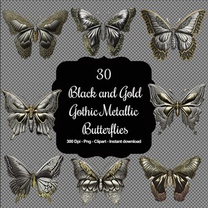 Gothic Black & Gold Metallic Glitter Butterflies Clipart Set - Etsy