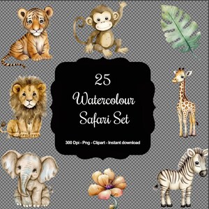 Safari Snuggles: 25 Adorable Watercolor Safari Animal Clipart Set - Etsy