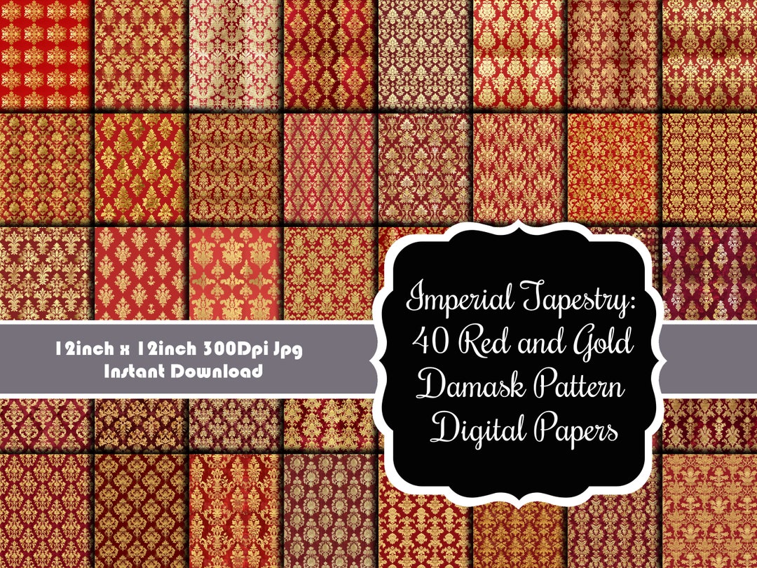 Imperial Tapestry: 40 Seamless Red and Gold Damask Pattern Digital ...