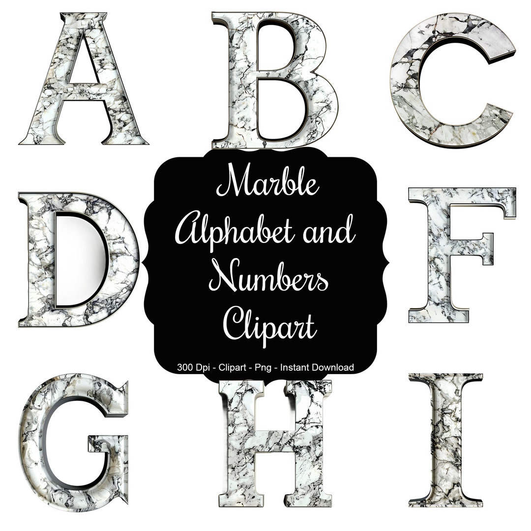 Marbled Elegance: Clipart Set of Marble Alphabet Letters and Numbers - Etsy