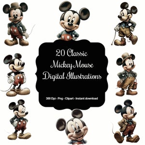 20 Classic Mickey Mouse Digital Illustrations, High Quality Clipart ...