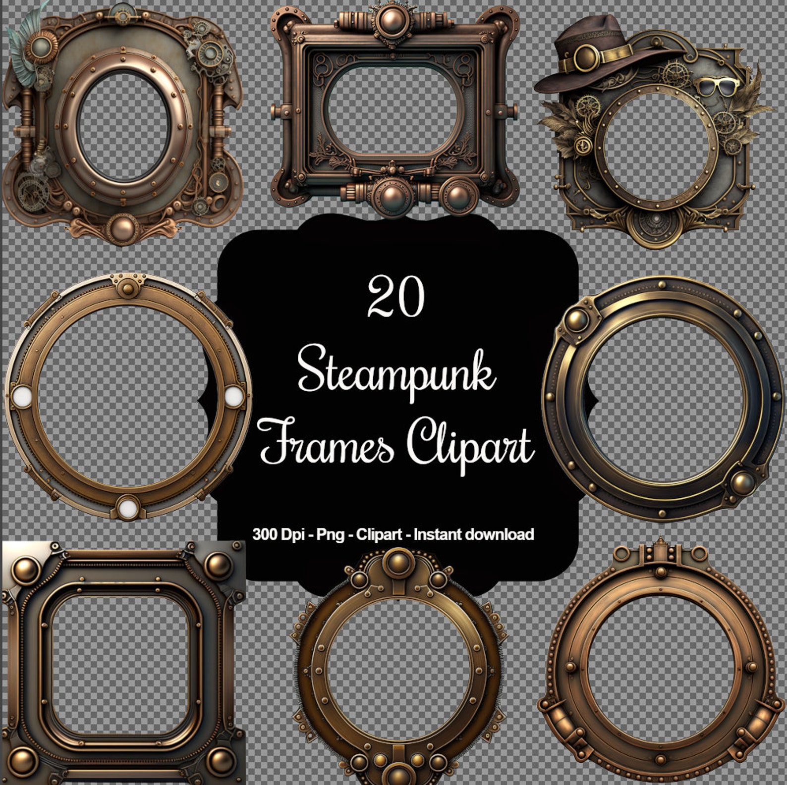 Mechanical Elegance: 20 Steampunk Frame Clipart Set - Etsy