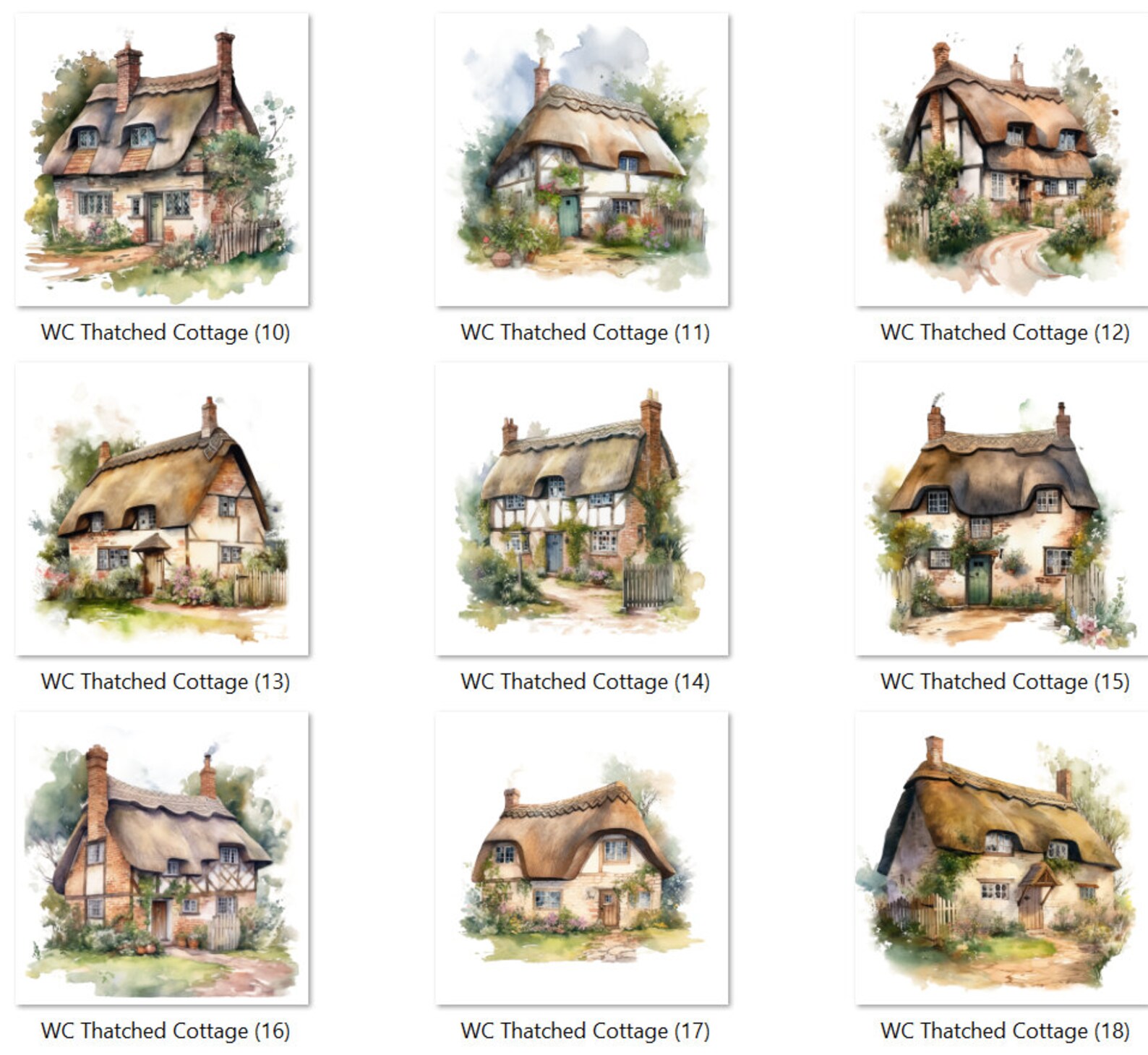 20 Watercolour Thatched Cottages, English Cottage, High Quality Clipart ...