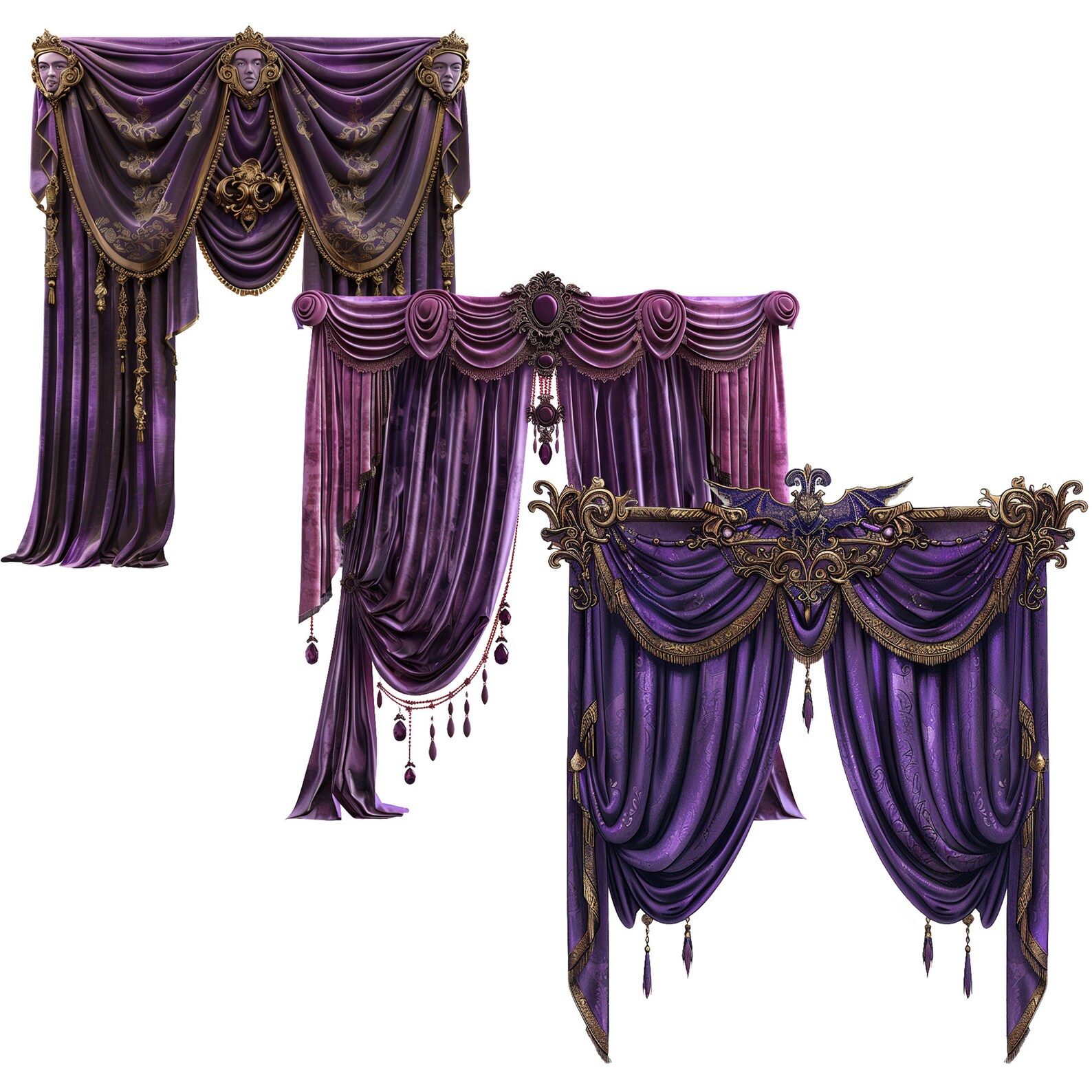 Regal Drapery: 35 Purple Velvet Victorian Curtains Clipart Set - Etsy