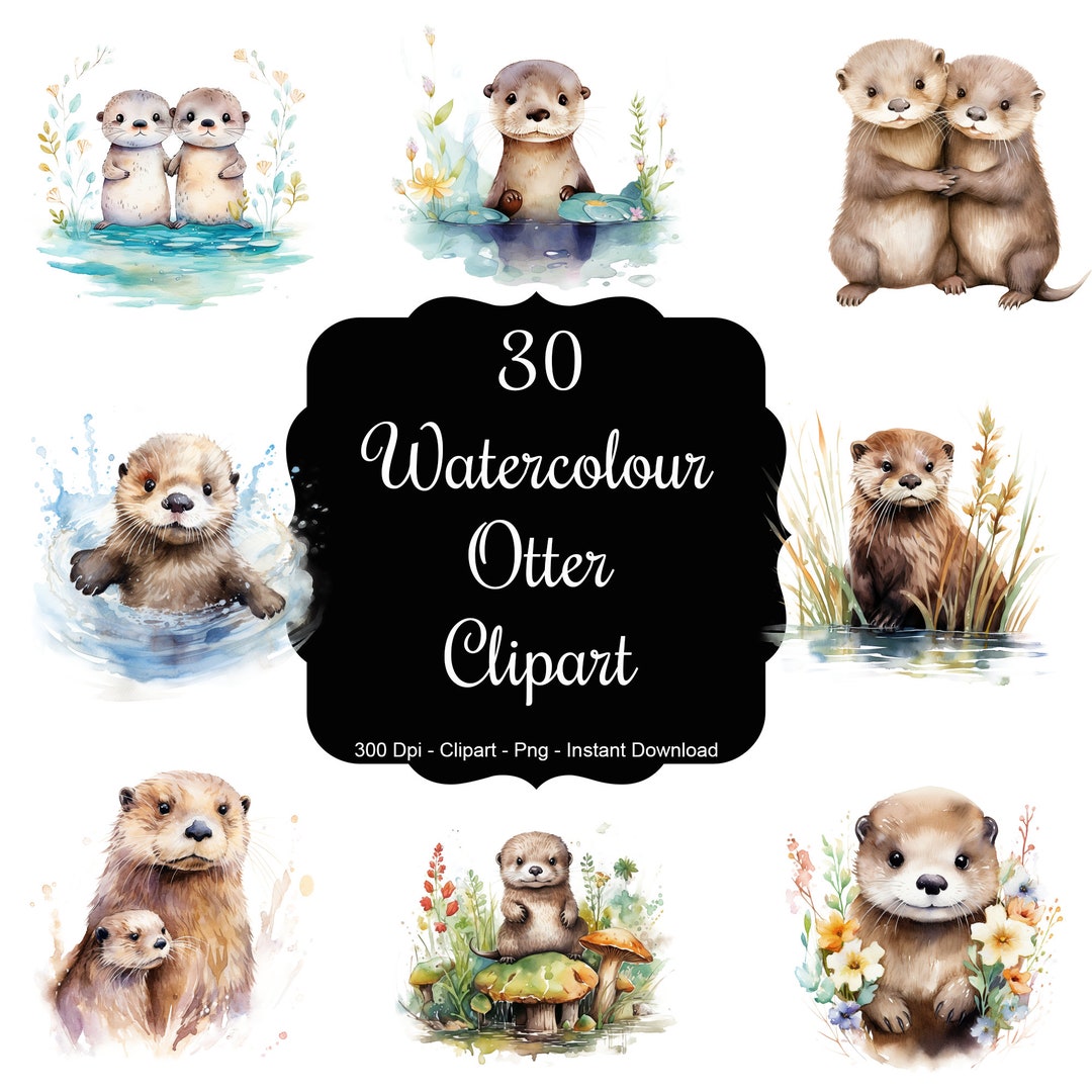 Otterly Adorable: 30 Watercolour Cute Otters Clipart Set - Etsy