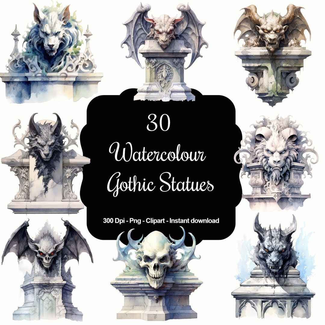 Stone Whispers: 30 Gothic Statues Watercolor Clipart Set - Etsy