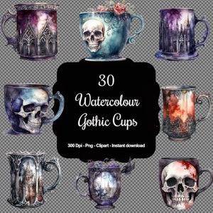 30 Watercolour Gothic Cups Clipart Set, Instant Download, 300 Dpi ...