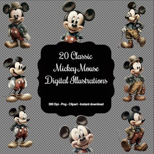 20 Classic Mickey Mouse Digital Illustrations, High Quality Clipart ...