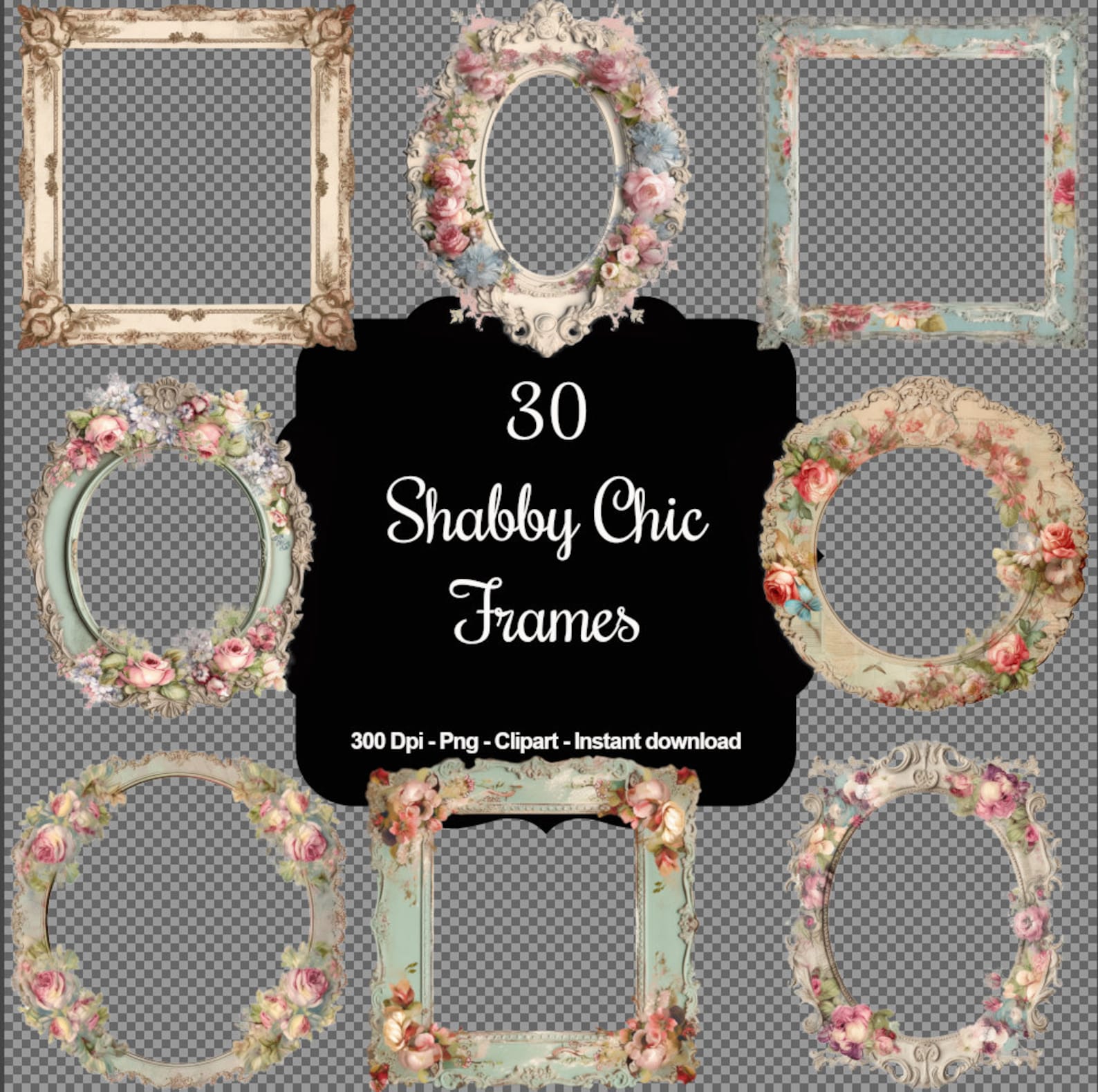 30 Shabby Chic Frames, High Quality Clipart, Instant Download, 300 Dpi ...