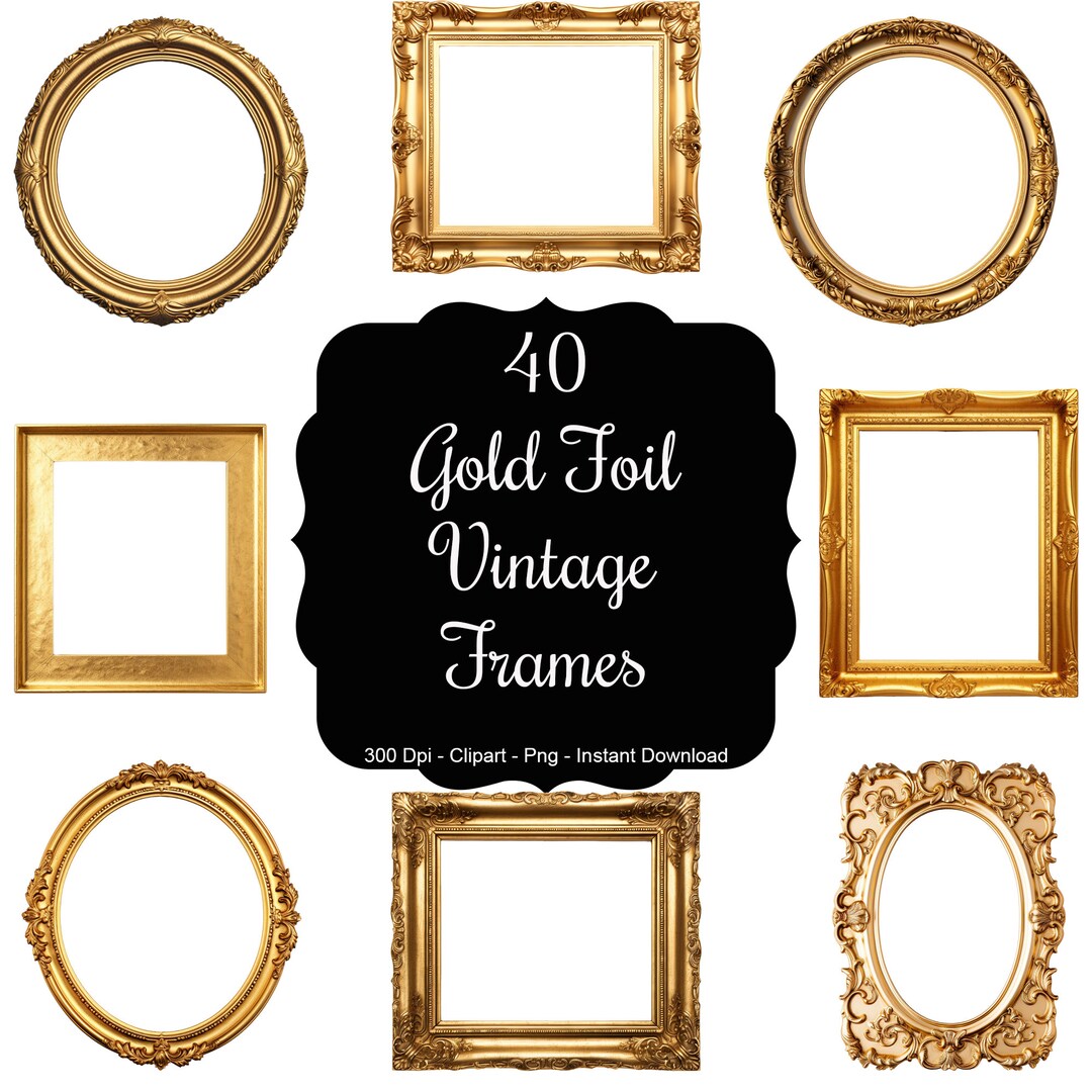 Gilded Grace: 40 Gold Foil Frames Clipart Set - Etsy