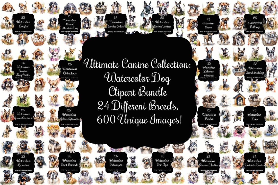 Ultimate Canine Collection: Watercolor Dog Clipart Bundle - 24 ...
