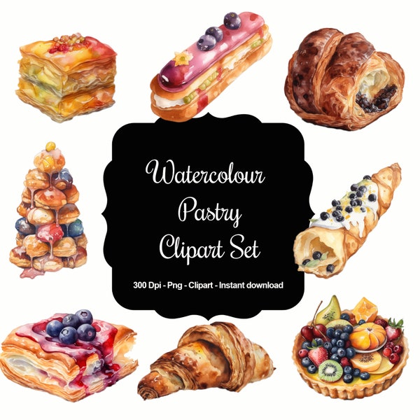 Watercolor Bakery Clipart - Etsy