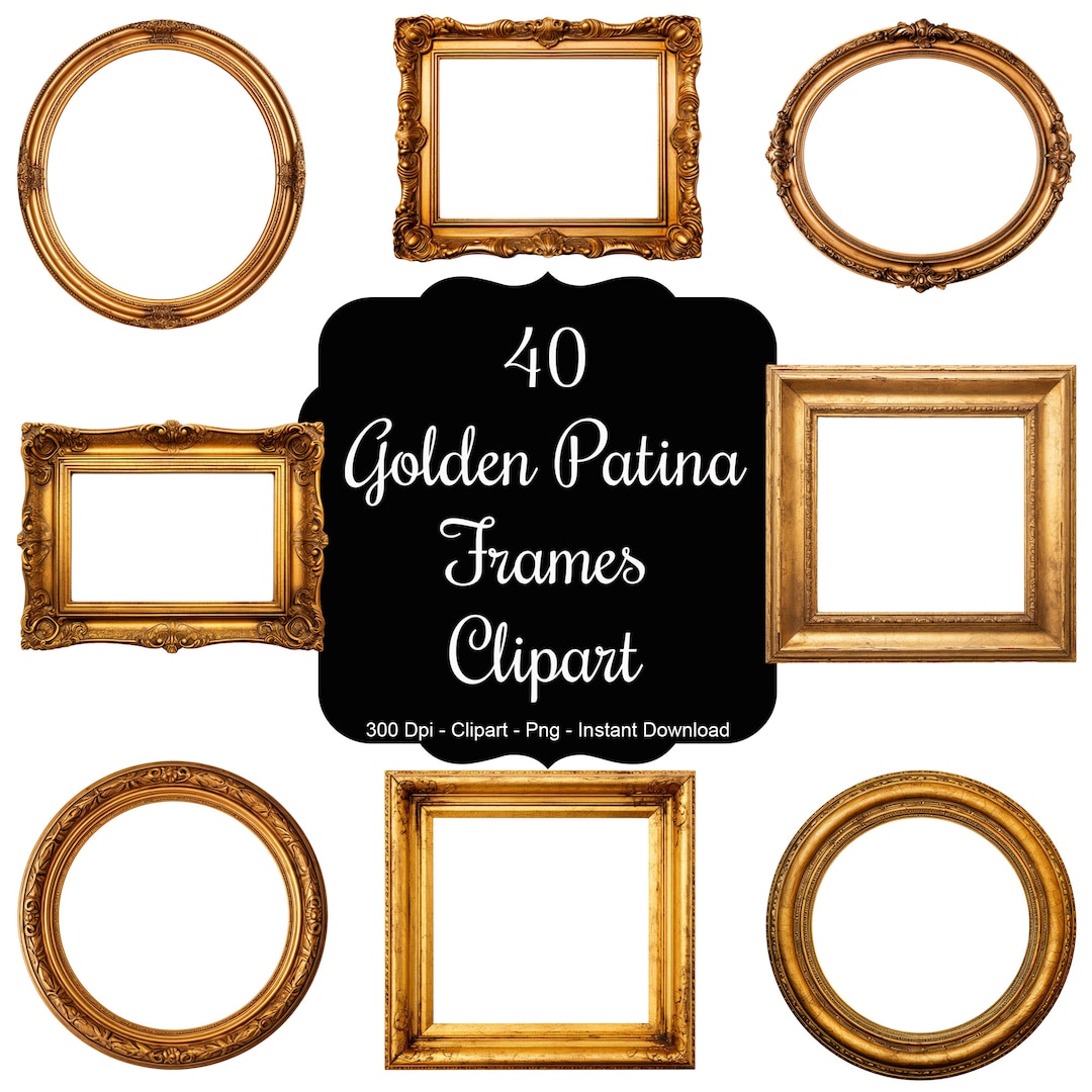 Golden Elegance: 40 Golden Patina Frame Clipart Set - Etsy