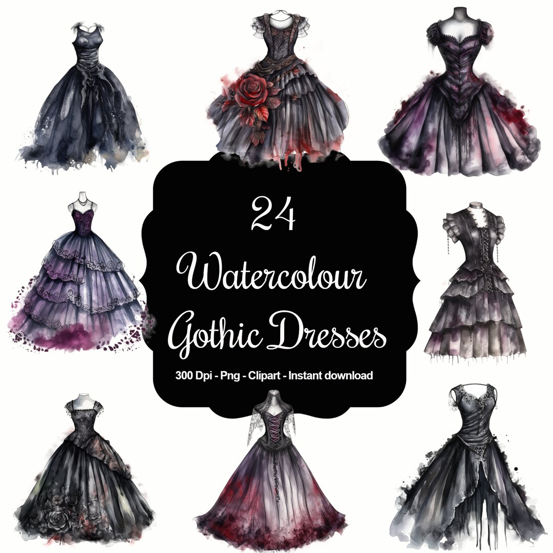Victorian Shadows: 24 Watercolour Gothic Dresses Clipart Set - Etsy