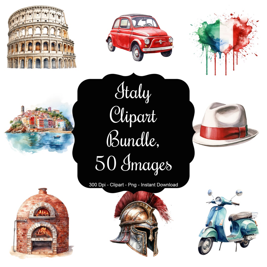Italian Aquarelle: 50 Watercolour Images Representing Italy Clipart Set ...