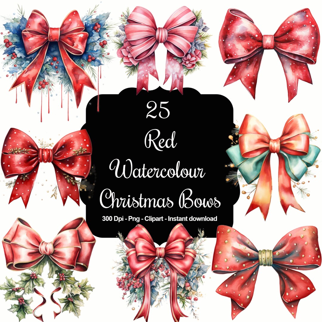 Crimson Ties: 25 Watercolour Red Christmas Bows Clipart - Etsy