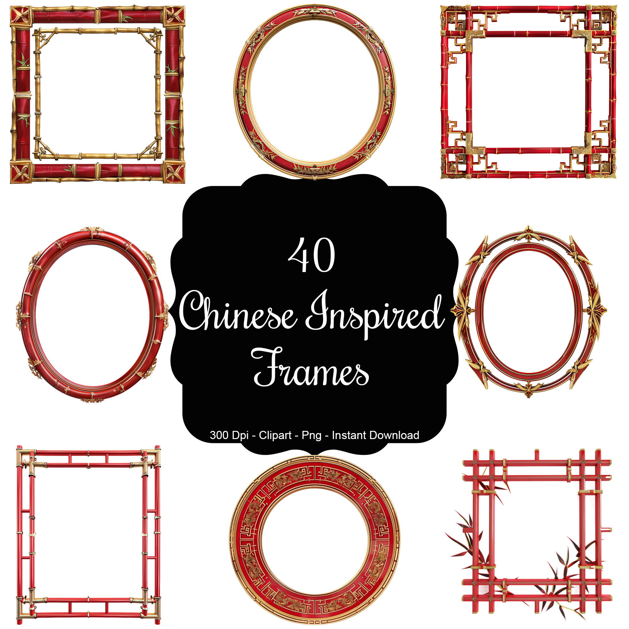 Eastern Frames: 40 Chinese-inspired Frame Clipart Set - Etsy