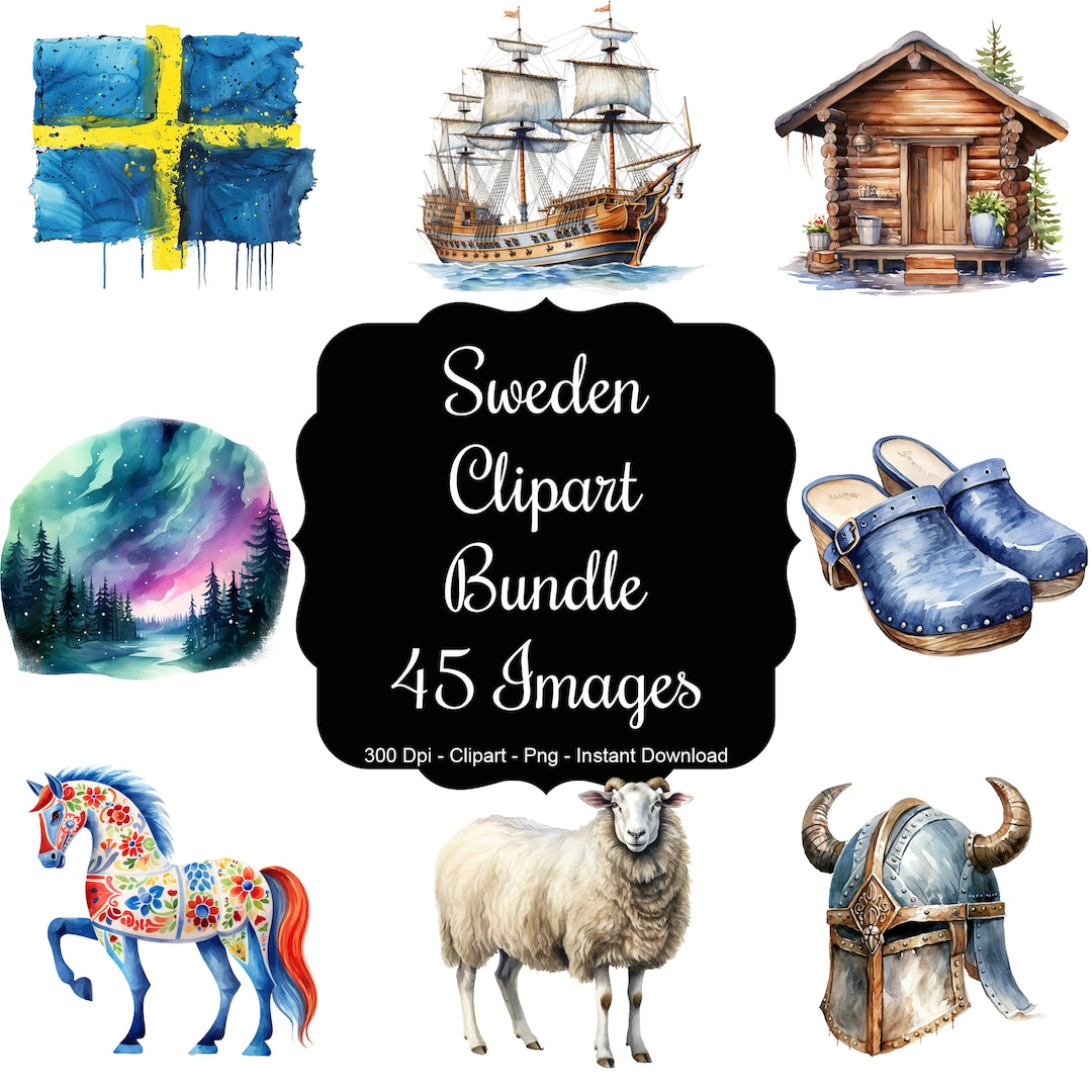 Swedish Splendor: 45 Watercolour Images Representing Sweden Clipart Set ...