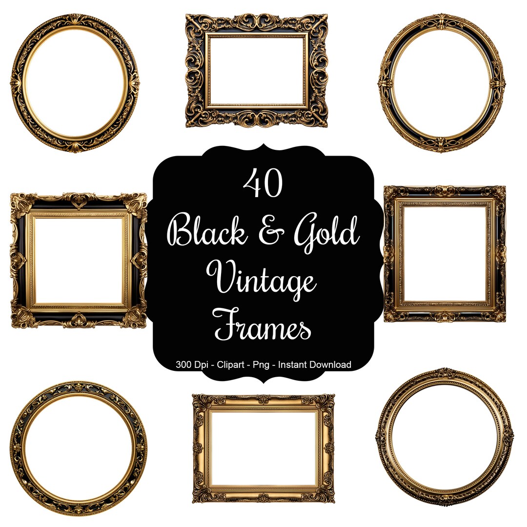 Timeless Elegance: 40 Black and Gold Vintage Frames Clipart Set - Etsy