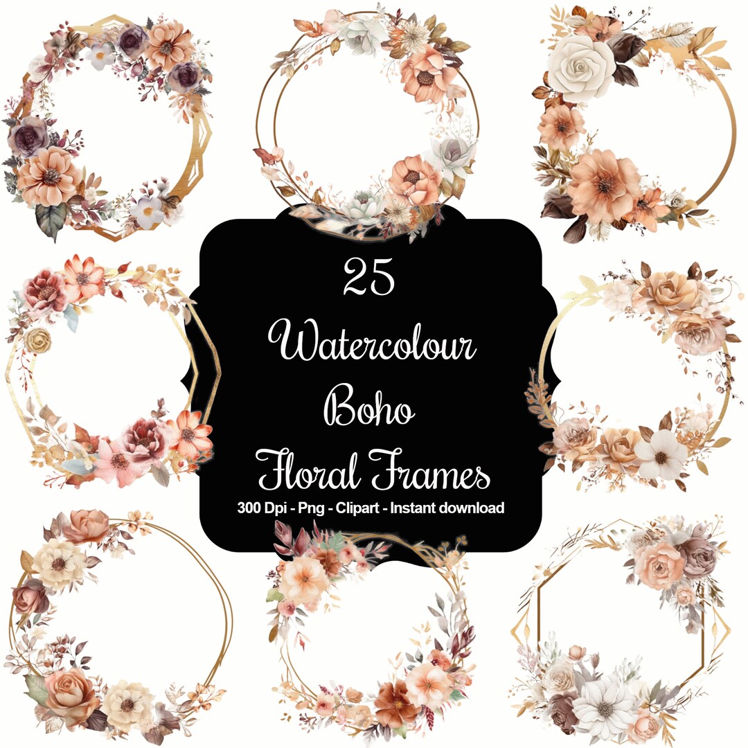 25 Boho Golden Frames, High Quality Clipart, Instant Download, 300 Dpi ...