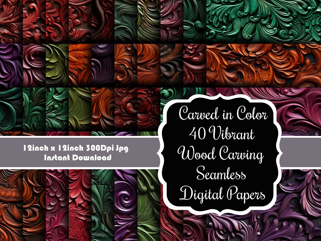 Carved in Color: 40 Vibrant Wood Carving Seamless Digital Papers - Etsy