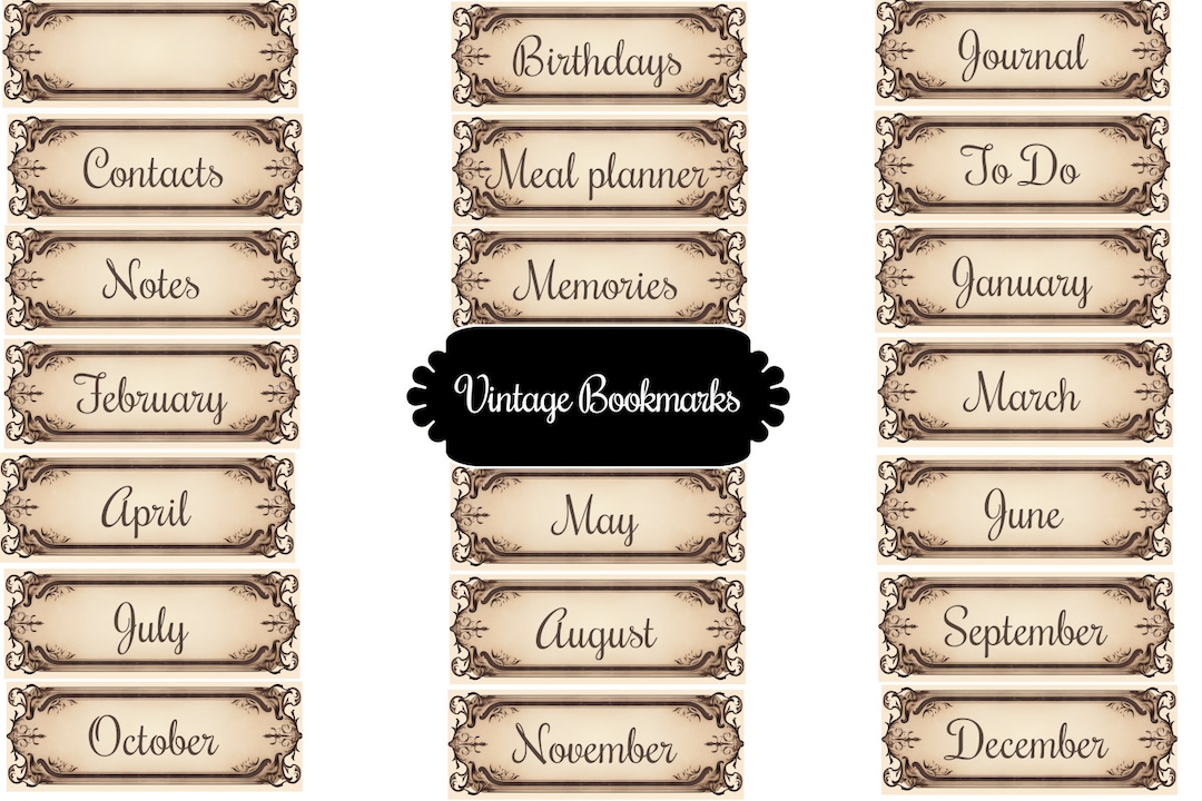 Timeless Treasures: Vintage Digital Planner Book Mark Labels Clipart ...