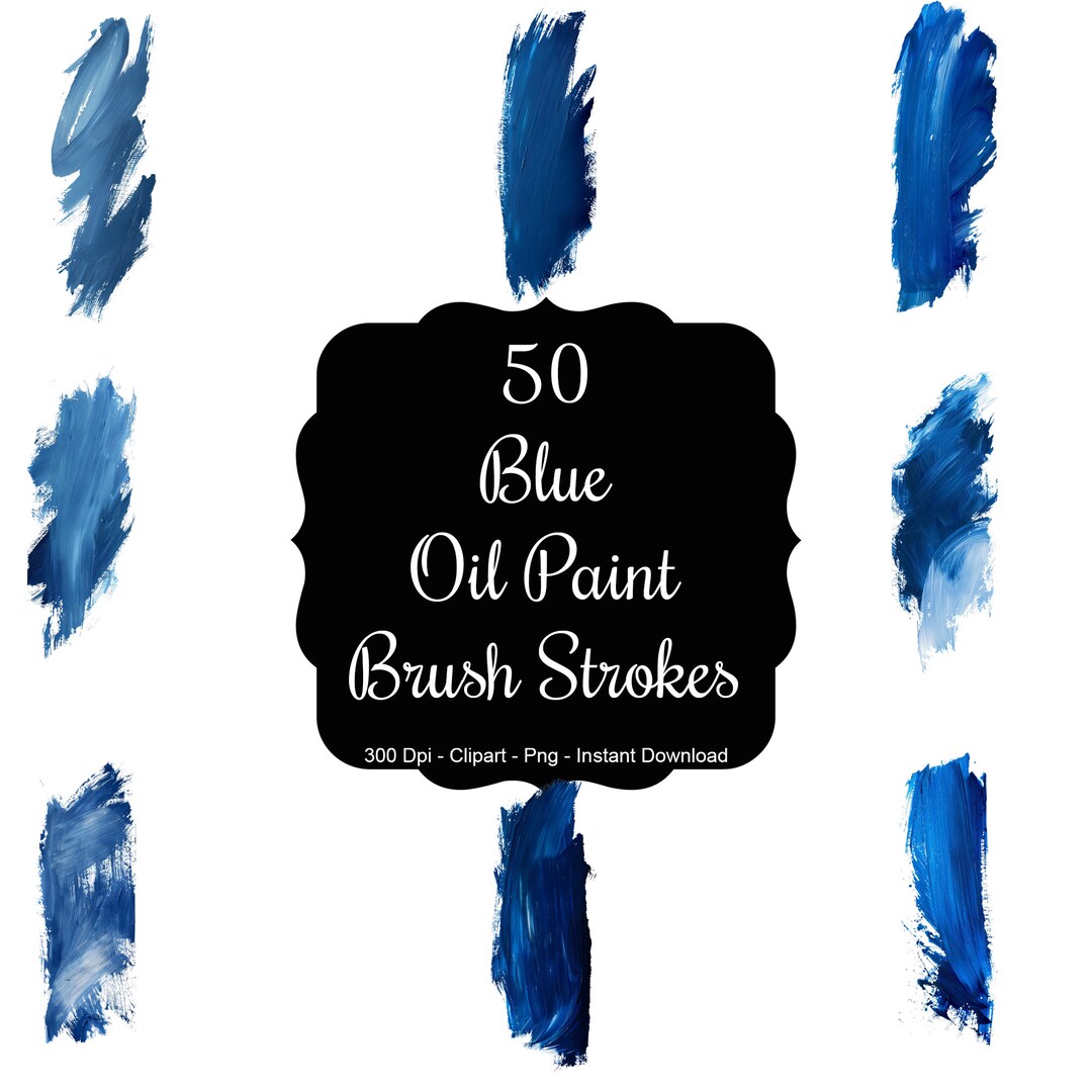 Azure Strokes: Clipart Set of Blue Oil Paint Brush Strokes - Etsy
