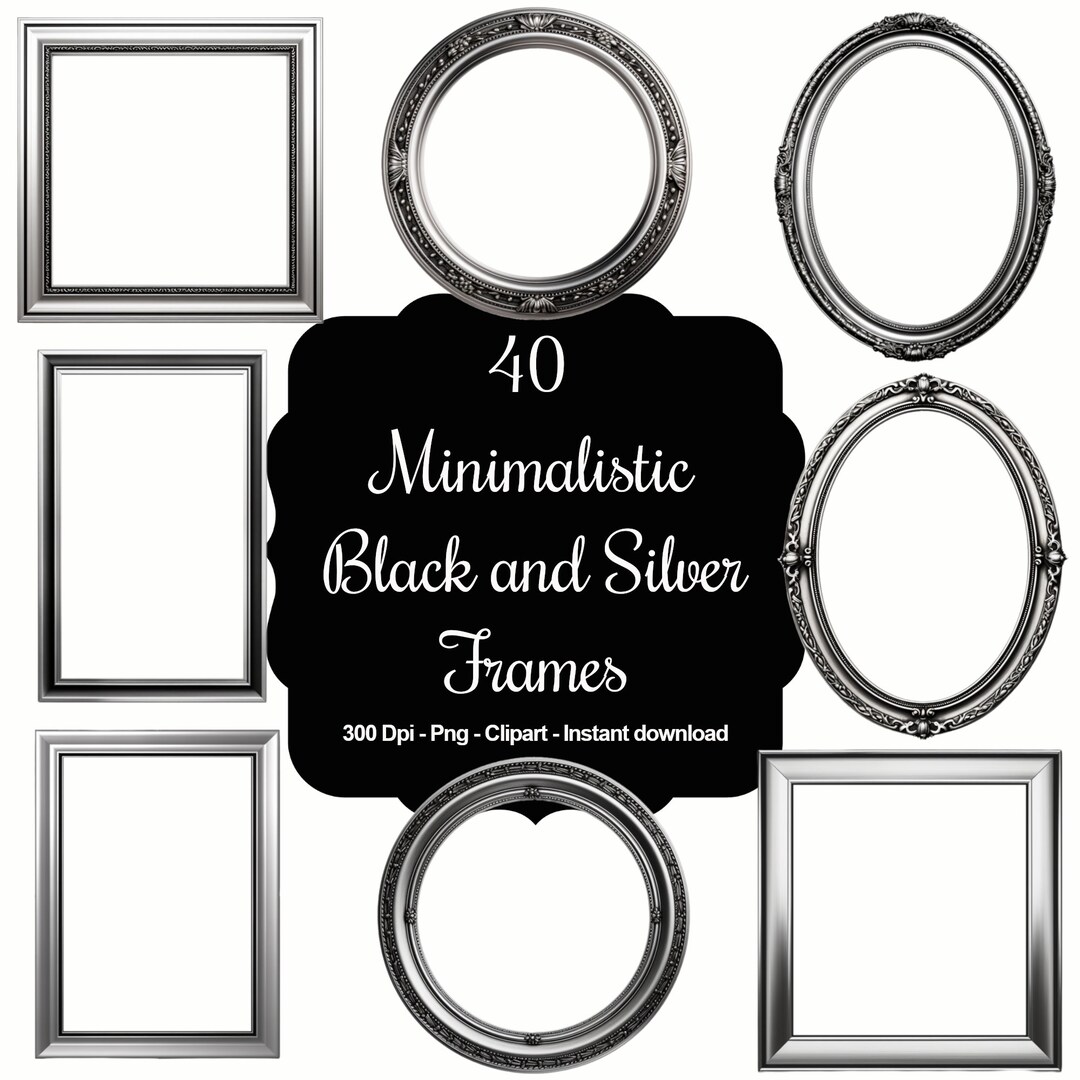 Chic Elegance: 40 Minimalistic Black & Silver Frames Clipart Collection ...