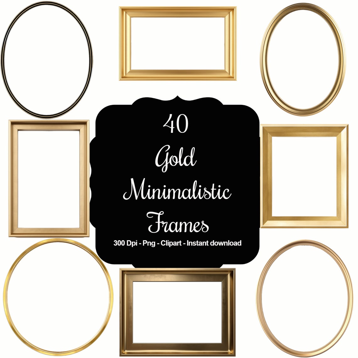 40 Minimalistic Metallic Gold Frames, High Quality Clipart, Instant ...