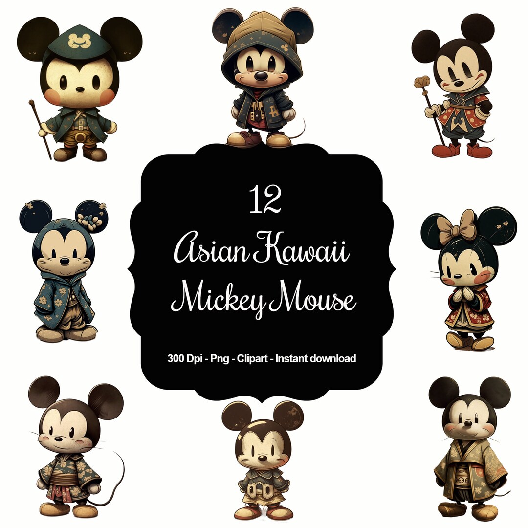 12 Asian Kawaii Mickey Mouse, High Quality Clipart, Instant Download ...