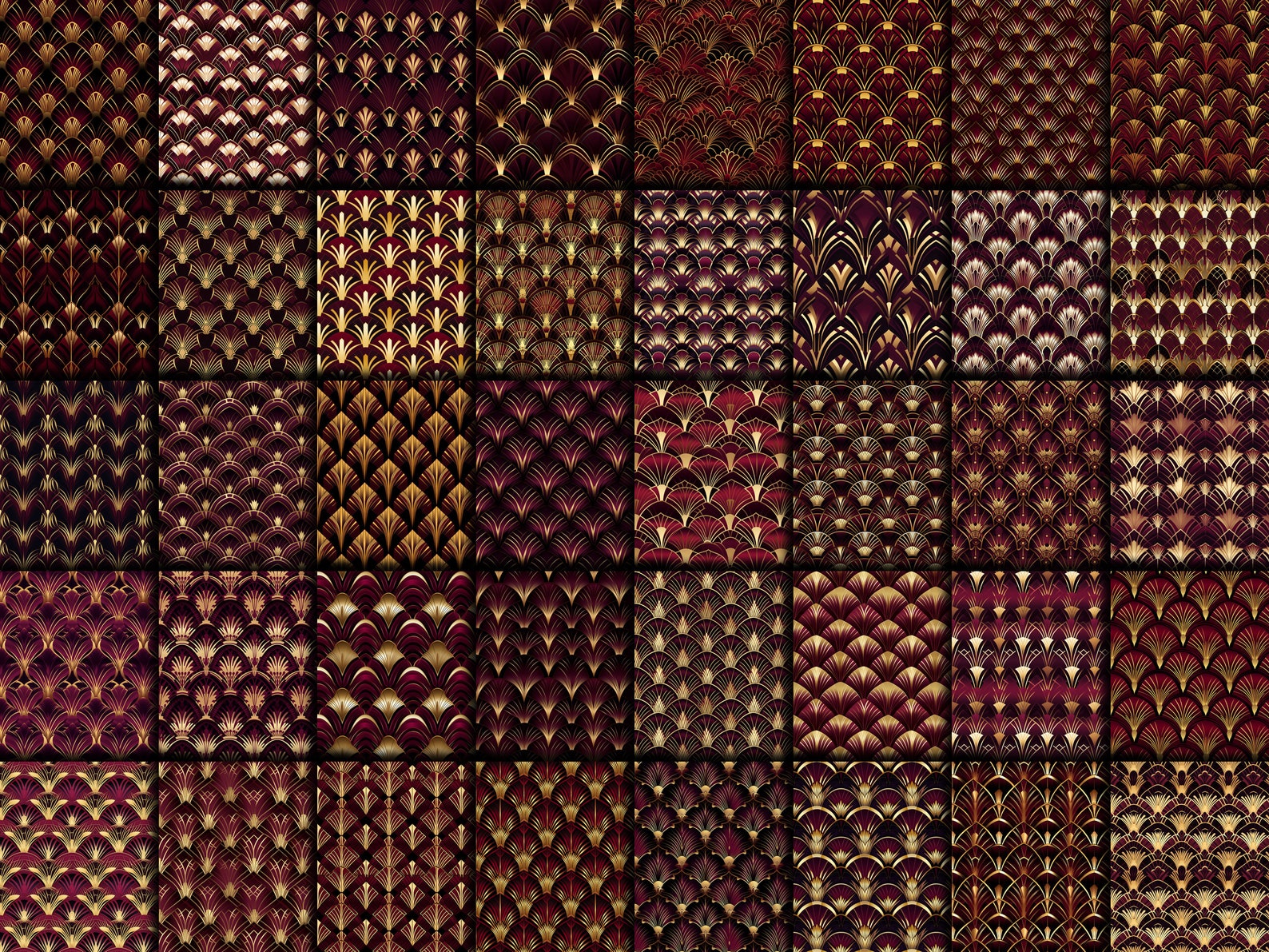 Gilded Opulence: 40 Seamless Gold and Burgundy Art Deco Patterns ...